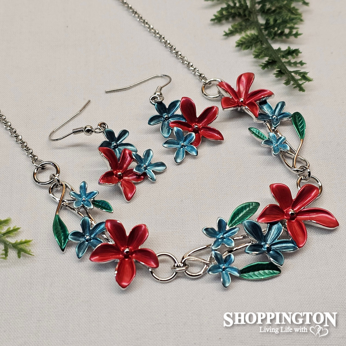 Necklace and Earrings Set - Blue/Red Rhodium – Shoppington